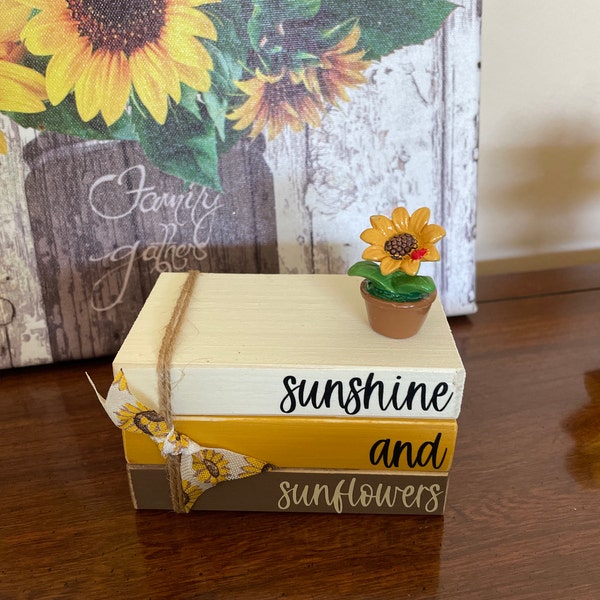 Sunflower Mini Wood Book Stack/ Home Decor/ Wood Books/ Tier Tray Decor ...