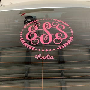 Custom Monogram Car Window Decal Script Vine Font | Etsy