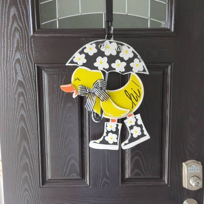 Spring Front Door Hanger, Wood Door Hanger, Duck Door Hanger, Flower ...