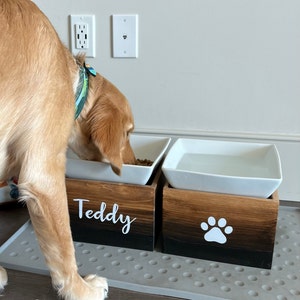 Modern Square Dog Bowl Set Elevated Pet Feeder Porcelain Pet Bowls ...