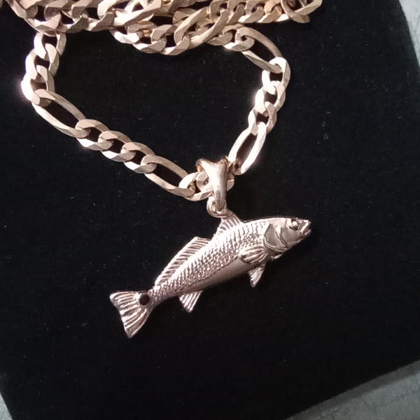 14k Gold Redfish Necklace, Red Drum Fish Pendant With Chain. Jewelry ...