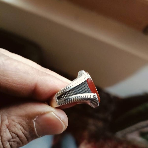 Amber Orange Silver Men Ring, Silver Handmade Jewelry, 925 Sterling ...