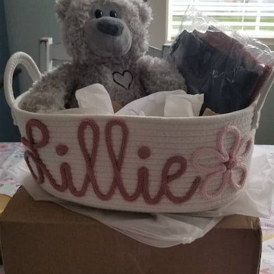 Personalized Name Basket With Flower Monogrammed Basket - Etsy