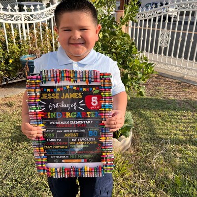 Chalkboard First Day of School Sign Printable, Bright Colors Editable ...