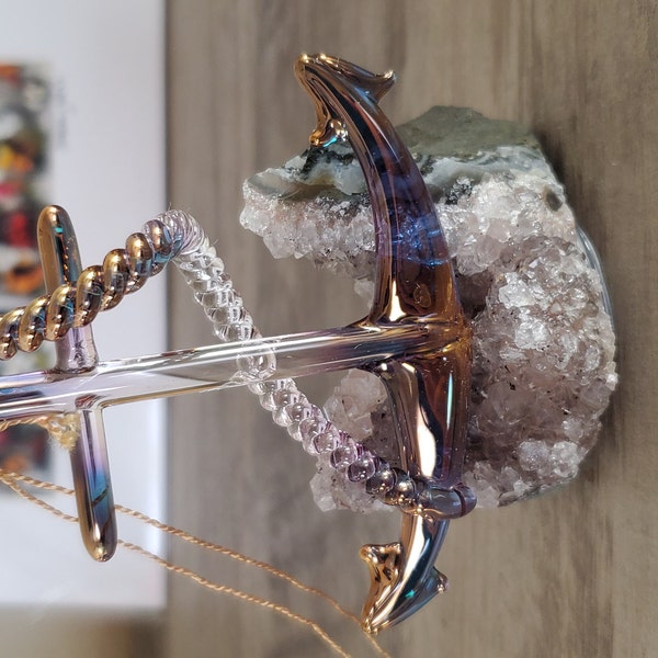 Anchor Figurine Hand Blown Glass Amethyst 24K Gold - Etsy
