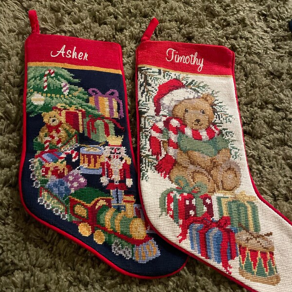 Needlepoint Christmas Stockings – Personalized Embroidered Stockings ...