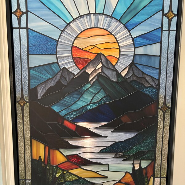 Stained Glass Window Effect Wall Art, Clouds in the Sky With Frame ...