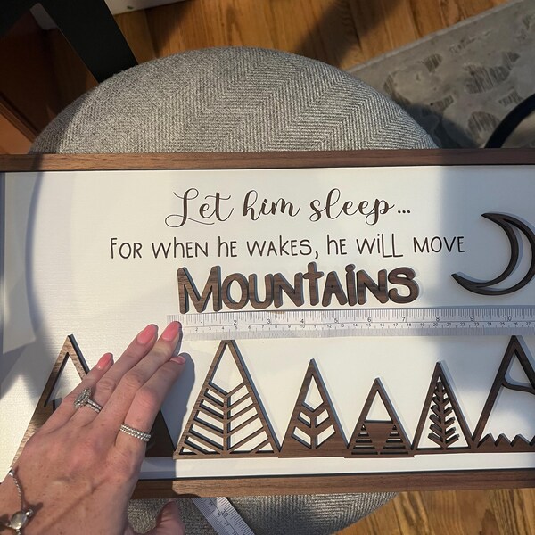 Walnut Wood Sign for Kids: Boho Mountain Nursery Decor - Let Him Sleep ...