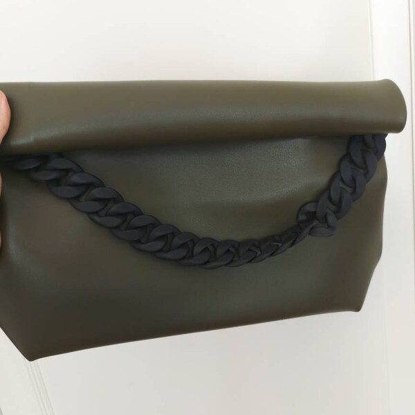 Burgundy Vegan Leather Fold Over Bag, Burgundy Leather Clutch, Vegan ...