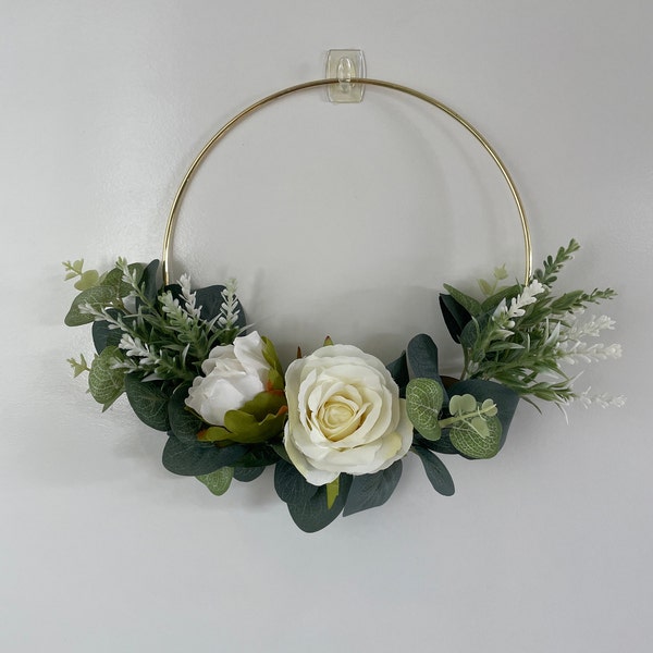 White Rose and Peony Floral Hoop. Wedding. Bridesmaid Gift. Bouquet ...