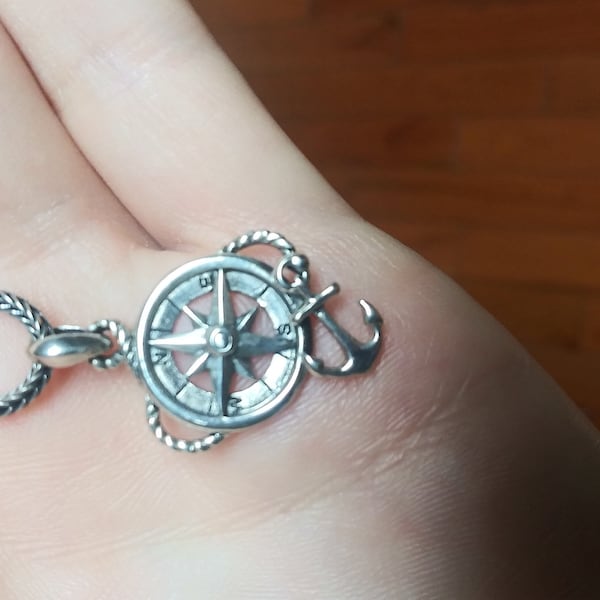 Sterling Silver Anchor Wrapped Compass Charm - 25mm X 15mm Nautical ...