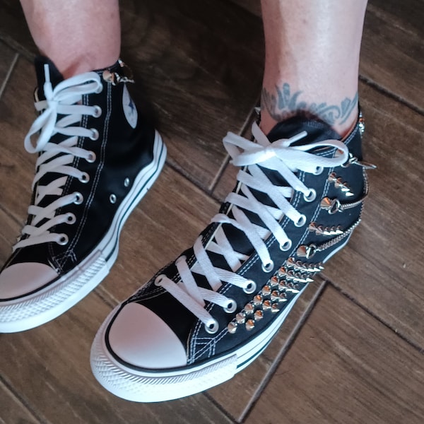 Studded CONVERSE Chucks Sneakers High Tops Black With Chains & Skulls ...