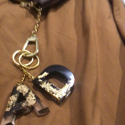 Glam Black, Clear and Gold Initial Keychain Resin Initial Keychain ...
