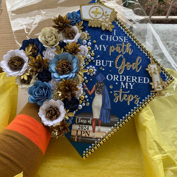 Custom GOD Graduation Cap Topper Vintage Pink Girly Floral Graduation ...