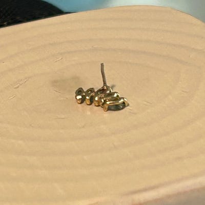 14K Gold Moss Agate Earring Threadless Push Pin Stud Dainty Fan Shape ...