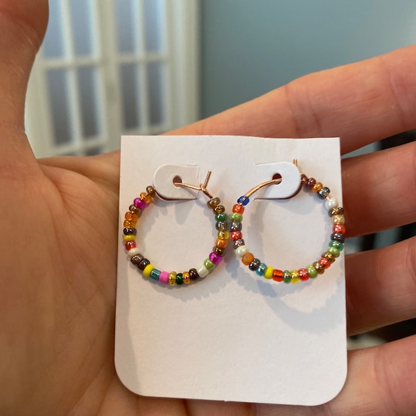 Small Multicolored Mini Beaded Hoop Earrings, Seed Bead Hoops - Etsy