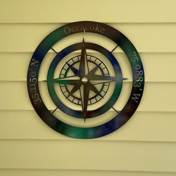 Personalized Compass Metal Sign - Custom Coordinates Sign - Nautical ...