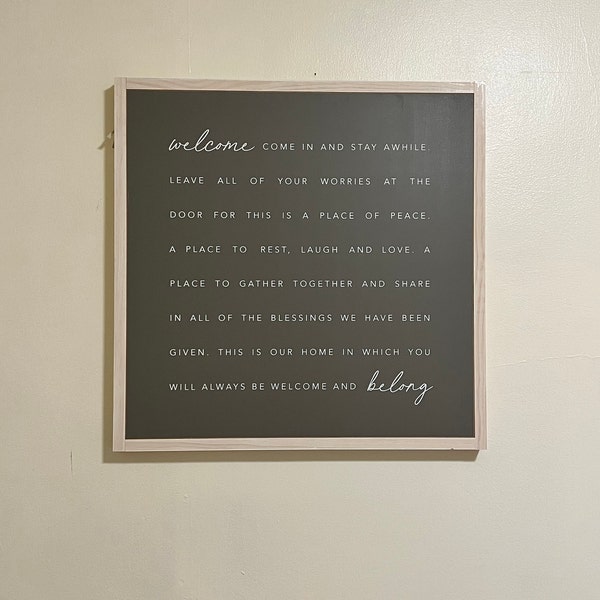 Welcome Come in and Stay Awhile You Will Always Belong Framed Wood Sign ...
