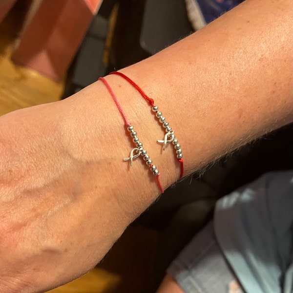 Breast Cancer Awareness Bracelet, Pink String Bracelet, Pink Ribbon ...