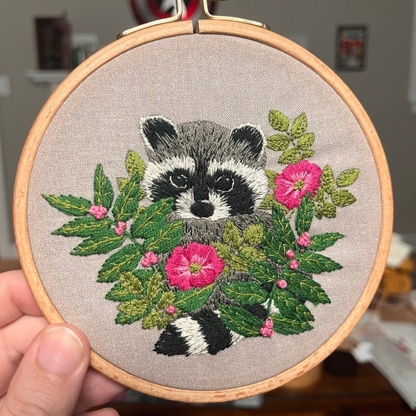 DIY Raccoon Hand Embroidery Kit, Animal Thread Painting Template ...
