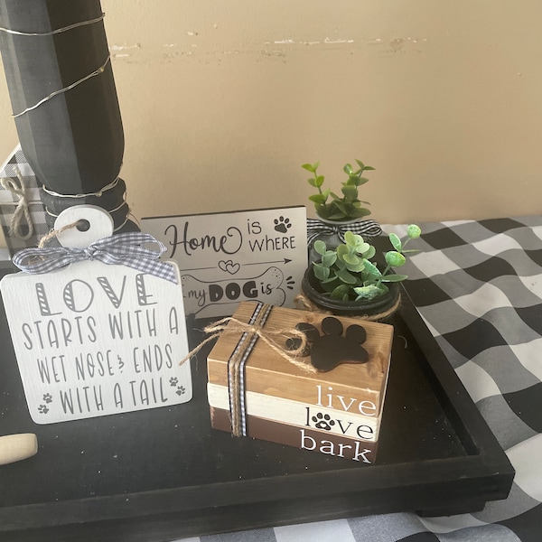 Dog Themed Mini Wood Book Stack/live Live Bark/ Tier Tray Decor/ Home ...