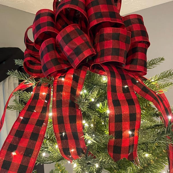 Tree Topper Christmas Red and Black Buffalo Plaid Tree Topper White and ...