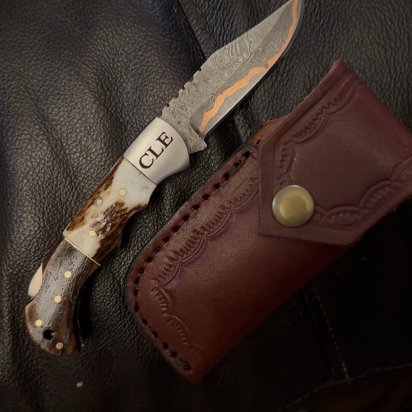 COPPER DAMASCUS HANDMADE Folding Knife, Copper Pocket Knife Ram Horn ...