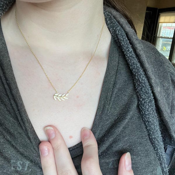 14k Gold Leaf Necklace, Diamond Cluster Necklace, Olive Leaf Vine ...