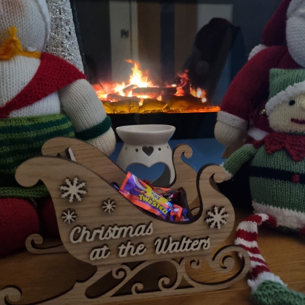 Oak Wooden Santa Sleigh Personalised/custom Oak Sleigh/christmas Gift ...