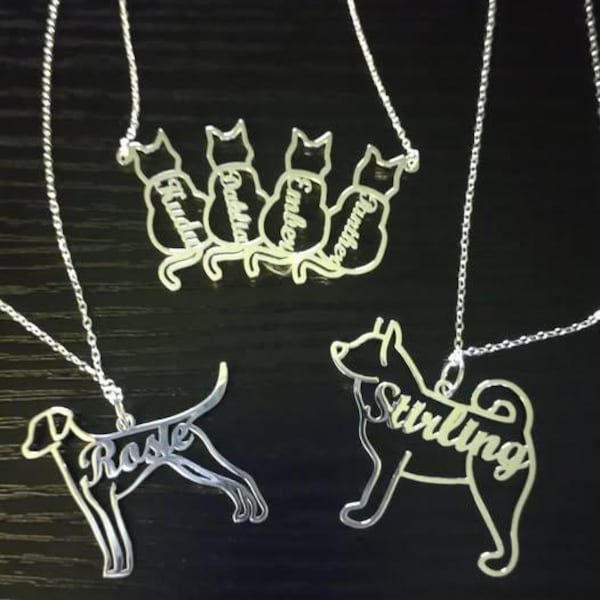 Personalized Named Cat Necklace, Cat Named Necklace, Personalized Cat ...