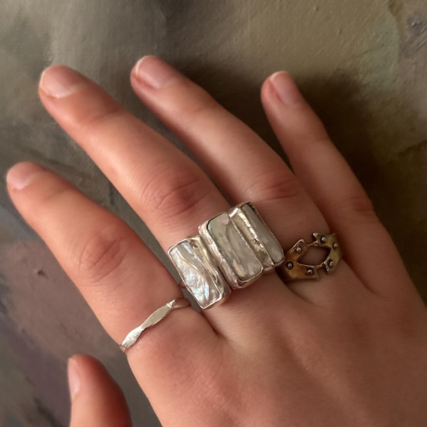 Freshwater Ring Solid Stacking | Authentic Ring | Handmade Ring 24K ...