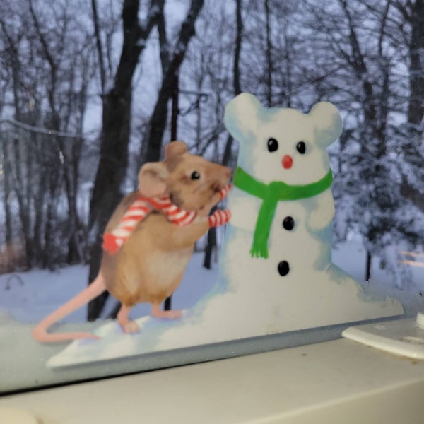 Mouse Building a Snow Mouse Christmas Decoration - Wall Mural - Sticker ...