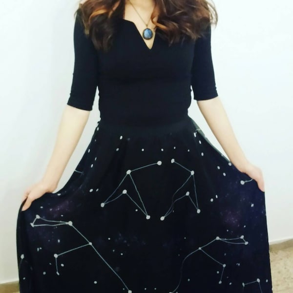 Galaxy Constellations Print Maxi Skirt, Celestial Fashion Long Skirt ...