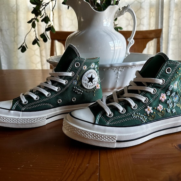 Custom Embroidered Converse High Tops, Garden Flowers Embroidered Shoes ...