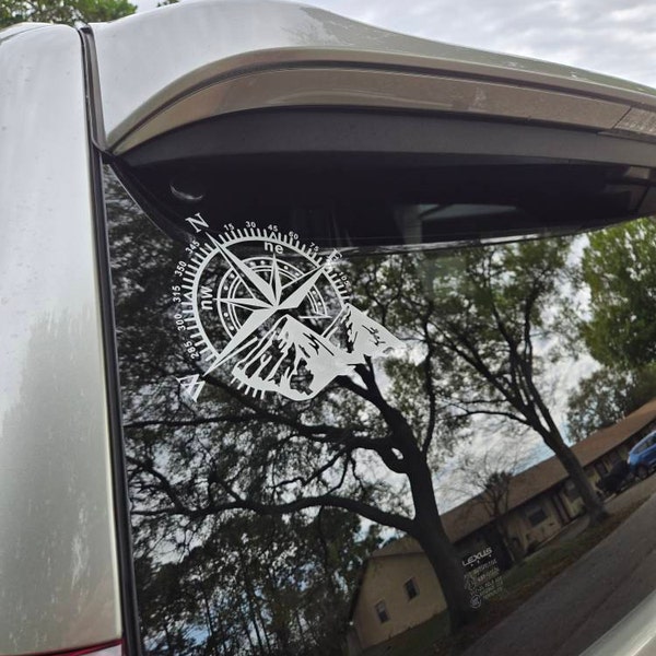 Compass With Mountains Decal | Mountain Decal | Adventure Decal ...