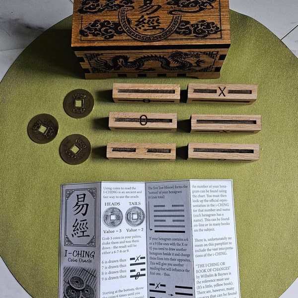 I Ching Coin Oracle Set With 3 Chinese Coins, Decorative Box ...