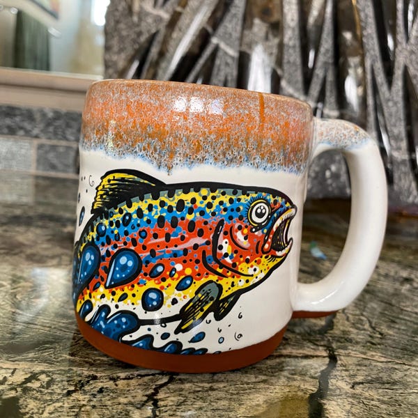 Rainbow Trout Mug With Blue and Orange Lip Drip - Etsy