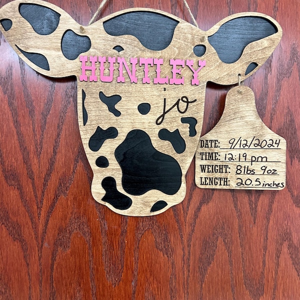 Baby Boy Cow Birth Stats Sign / Nursery Announcement / Cattle Tag ...