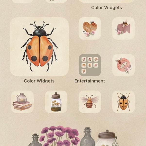 Summer Aesthetic iPhone Watercolor App Icons With Bees and Flowers, Ios ...