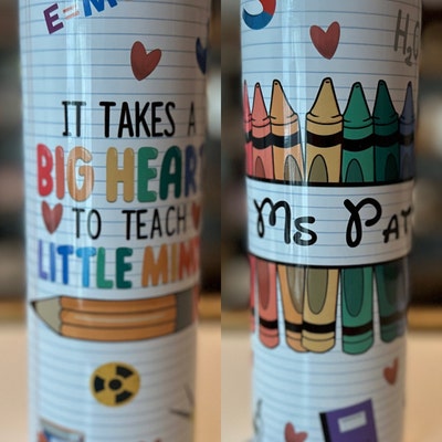 20 Oz Skinny Tumbler Rainbow Glitter Teacher Tumbler Big Heart to Teach ...