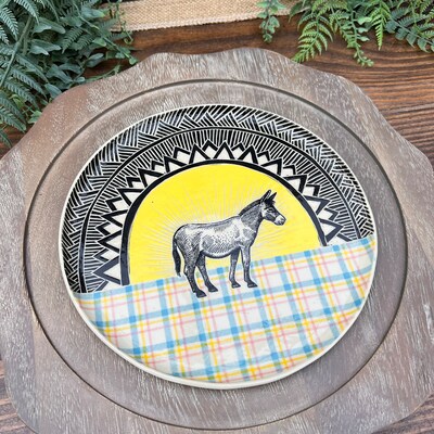 Cow Plate Ceramic Sgraffito Animal Plaid Wilderness Serving - Etsy