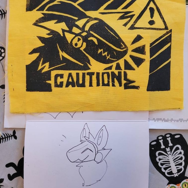 Dog Brain Punk Coyote Diy Linocut Furry Patch - Etsy