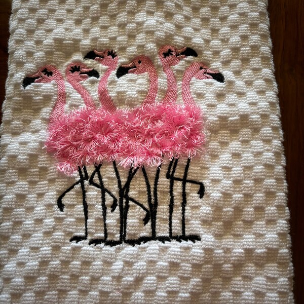 6 Fringed Fluffy Chenille Flamingos, Flock of 6 Flamingos Machine ...
