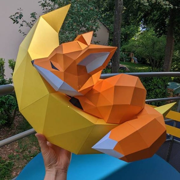 Fox Moon Papercraft PDF, SVG Template for Creating 3D Fox From Paper ...