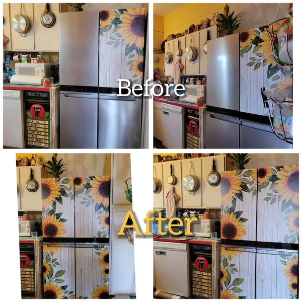 Farmhouse Fridge Wrap Sunflower Wood Refrigerator Wrap Vinyl Side by ...