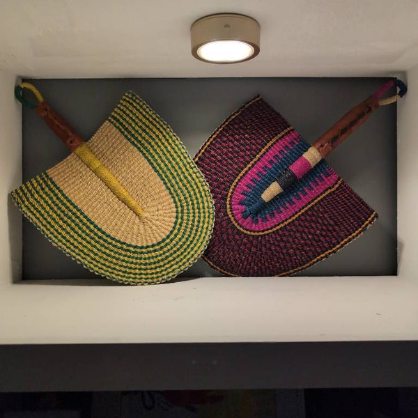 Handwoven African Fan With Leather Handle, Boho Wall Decor - Etsy