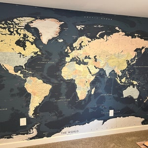 World Map Wall Mural Dark Navy Ocean Removable Wallpaper Map of the ...