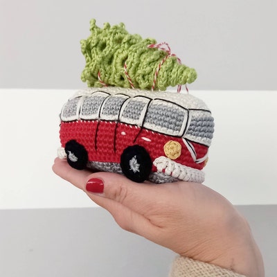 Red Car Minivan Crochet Toy Amigurumi With Christmas Tree Camper Bus ...