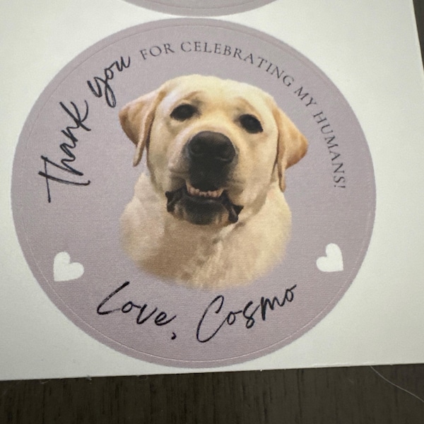 Custom Dog Wedding Favor Stickers, Dog of Honor Personalized Pet Photo ...