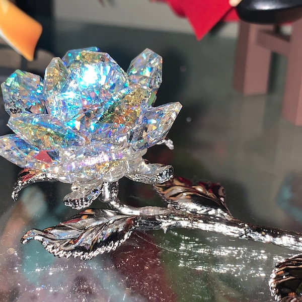 Blue Crystal Rose in Crystal Vase - Blue Crystal Flower in Crystal Vase ...